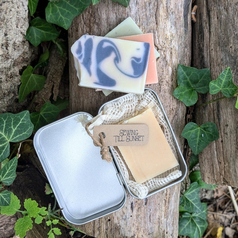 Soap Travel Tin | Mini Organic Soap & Crocheted Soap Saver Bag in a Me ...
